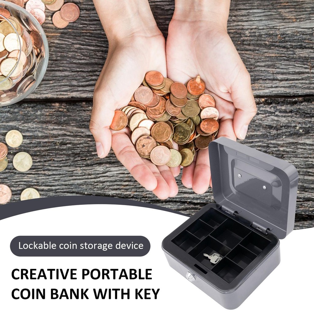 20CM Cash Box With Lock Money Secret Security Safe Box Anti Theft With ...