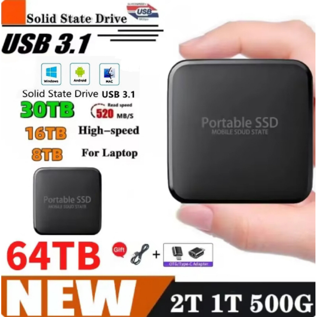 Portable SSD 1TB ssd Hard Drive 2TB External SSD M.2 for Laptop/Desktop ...