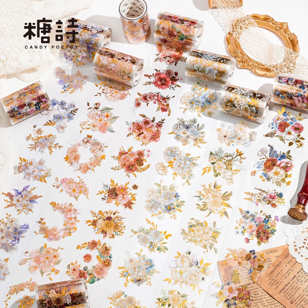 Gilding PET Die-Cut Tape Flower Theme Flower Cluster Poem Series ...