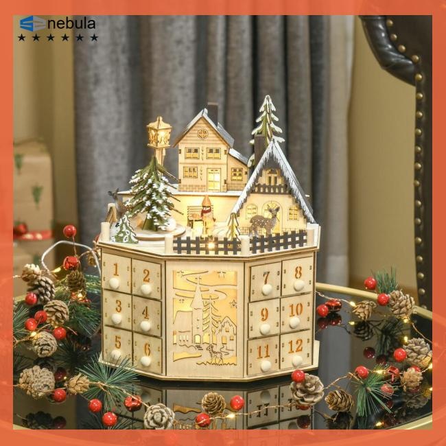 NEB Christmas Wooden Advent Calendar With LED Light & Music, Lighted ...
