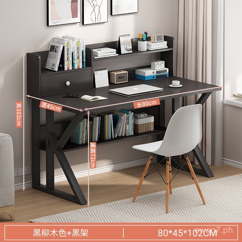 Computer Desktop Desk Simple Desk Bookshelf Integrated Office Desk and ...