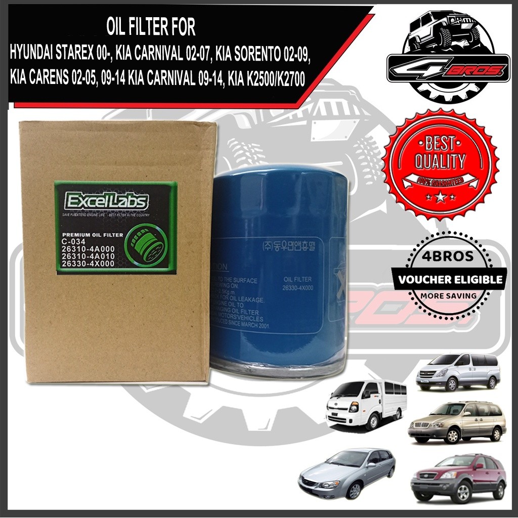 EXCELLABS OIL FILTER for Hyundai Starex, Kia Carnival, Sorento, Carens ...