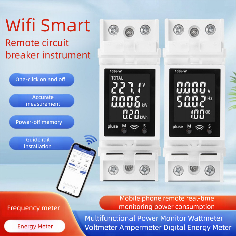 Tuya WiFi Din Rail Power Monitor Wattmeter Voltmeter Ampermeter 63A AC ...