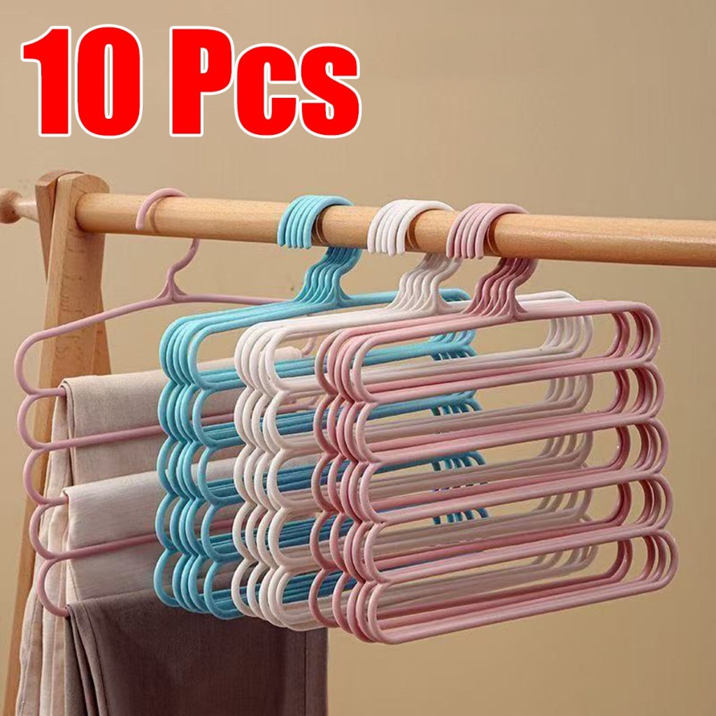 10 Pcs 5 Layers Multi-Functional Non-Slip Pants Hanger Space Saving ...