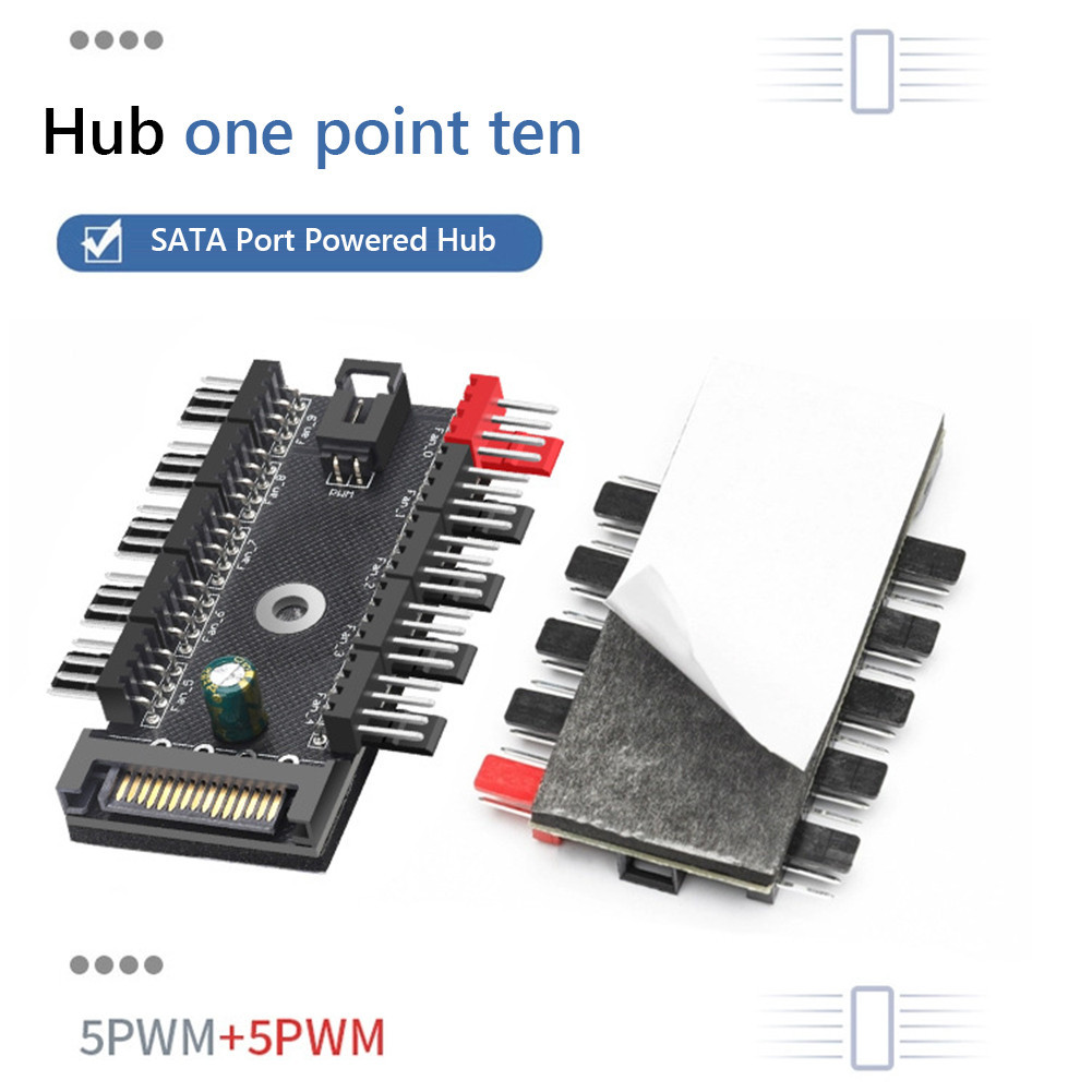 Chassis Fan Hub 1 To 10 Way Splitter Hub SATA Powered 4 Pin PWM Fan Hub ...
