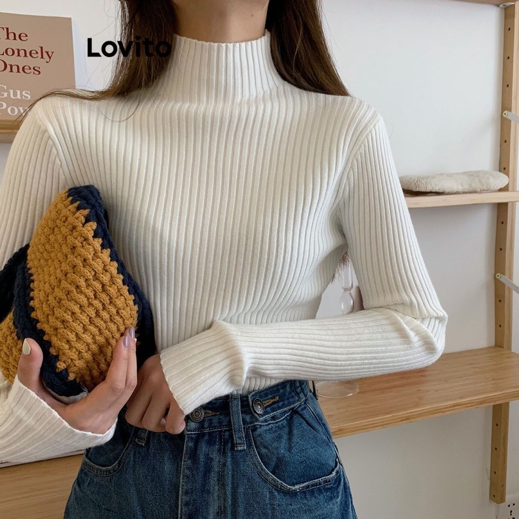 Lovito Women Casual Plain Basic Sweater LNA35130 | Shopee Philippines