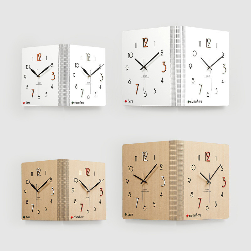 AIMI Punch-free Double-sided Corner Wall Clock Modern Silent Digital ...