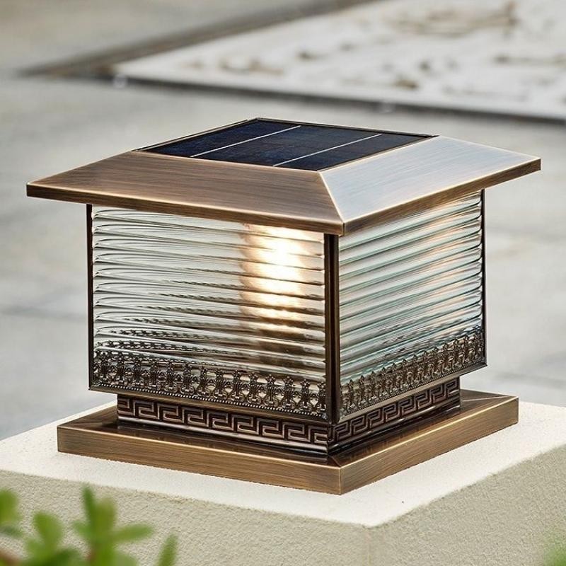 All copper solar courtyard Headlight outdoor Waterproof Door Post light ...