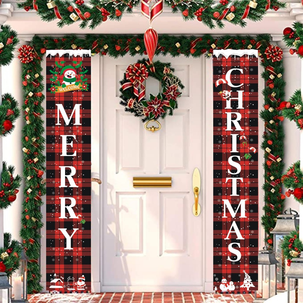 Merry Chrismas Door Curtain Door Banner Hanging Cloth Flags Backdrop ...