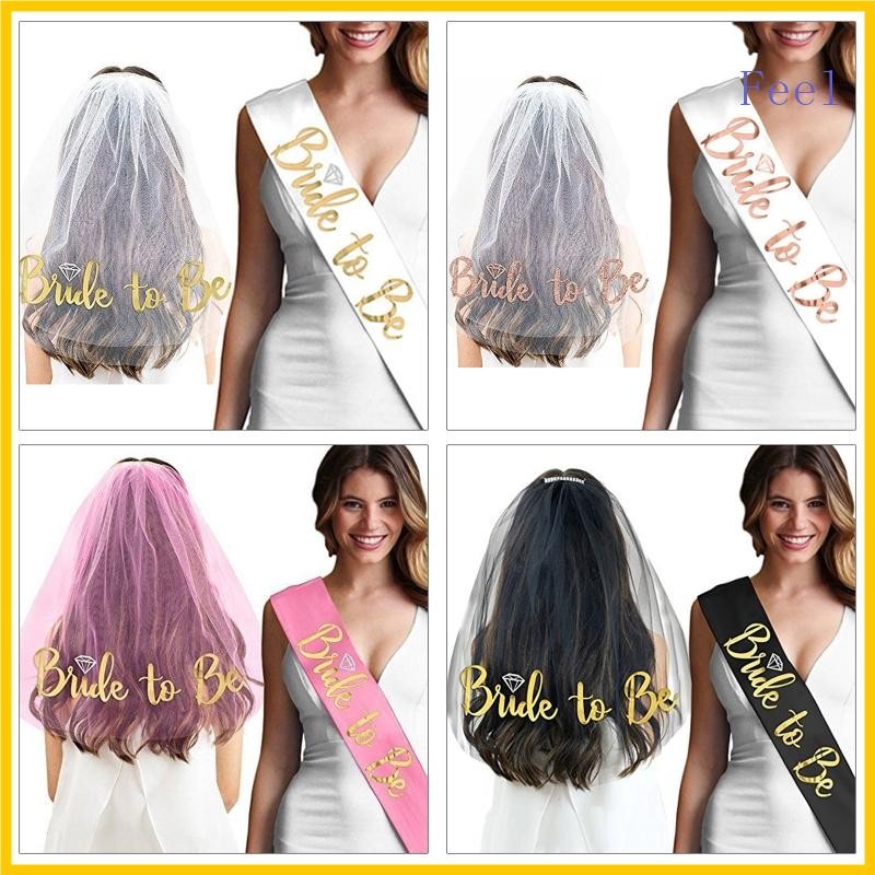 Best Bride to Be Set 6 pack Bride to Be Sash Shoulder Length Veil Sash ...