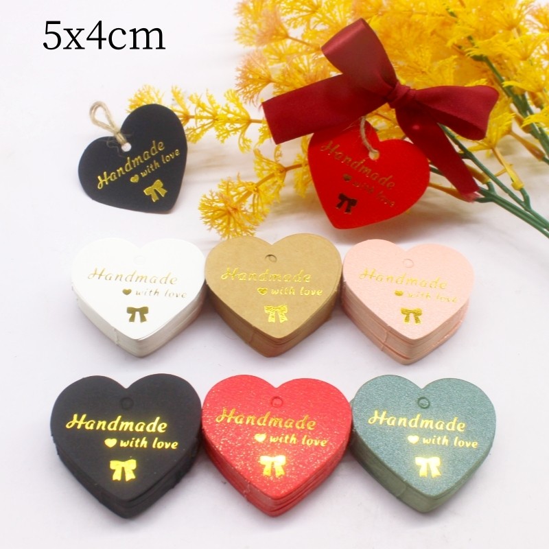 100 tag+20M hemp rope 5x4cm hot stamping handmade heart-shaped gift ...