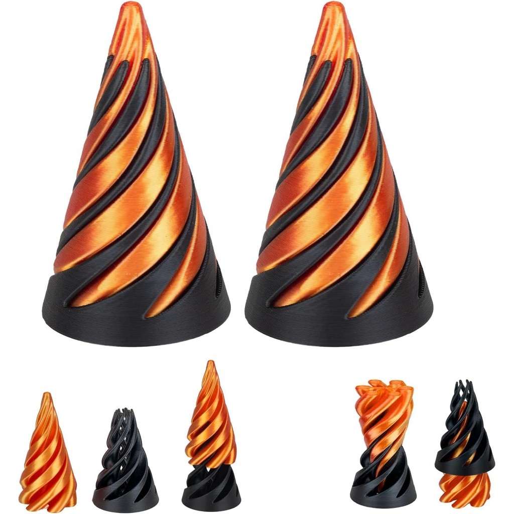2 Piece Set of Impossible Cones, Spiral Cones Finger Toy 3D printed spiral cone pyramid crossing ...