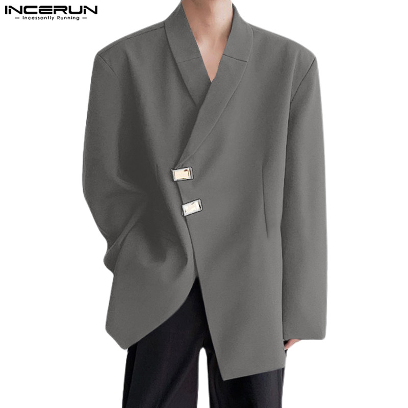 INCERUN Men Korean High-Quality Slant Placket Buttons Shoulder Pads ...