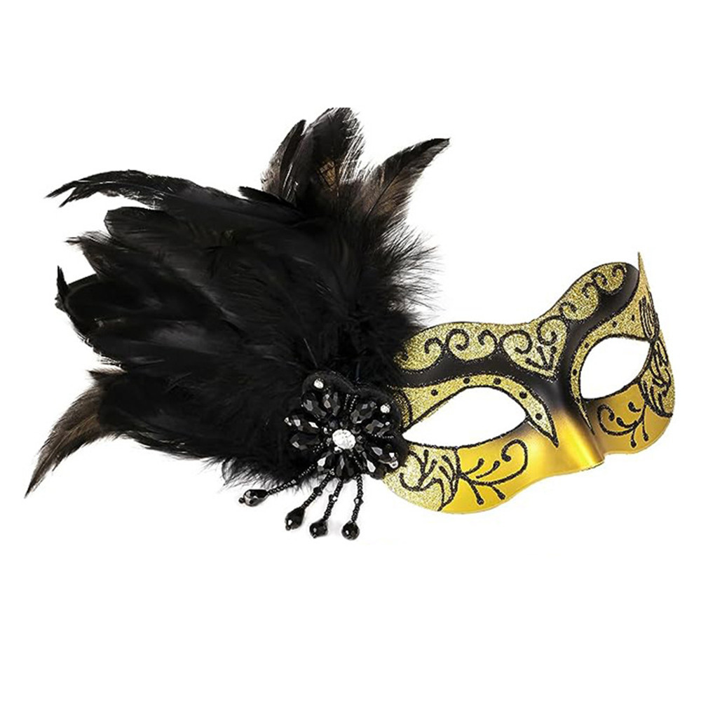 New Black Masquerade Masks For Women With Feathers - Women's Venetian ...
