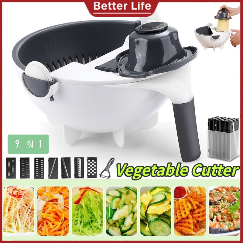 9 in 1 Multifunction Vegetable Cutter with Drain Basket Vegetables Chopper Kitchen Tools ...