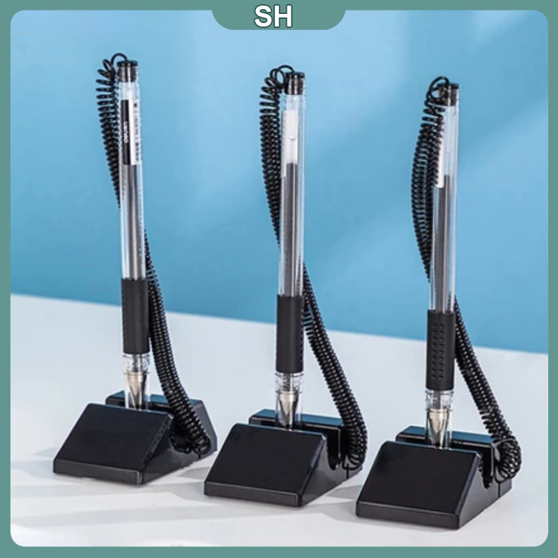 0.5mm Table Top Pen Black Counter Pen with String Wire Stand Office ...