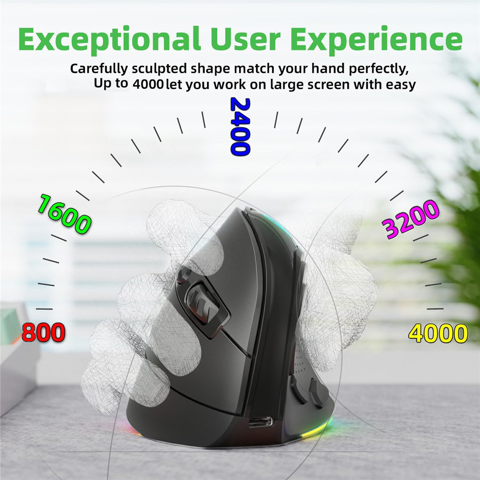 Jomaa 2.4G Dual Modes Ergonomic Vertical Wireless Mouse 4000 DPI 9 ...