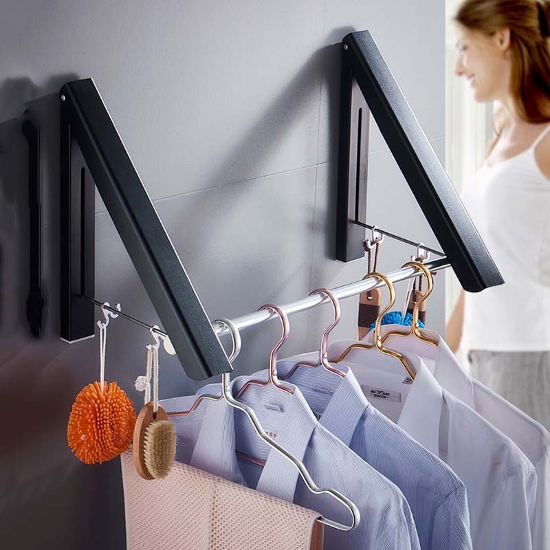 Wall Mounted Folding Laundry Drying Rack Hidden Clothes Rack ...