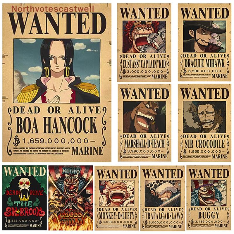 NVCWELL Poster One Piece Wanted Wanted Poster Luffy Paper Vintage ...
