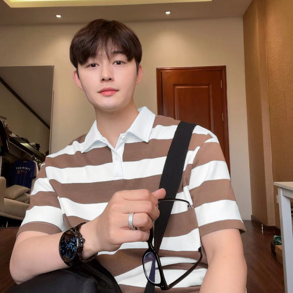 Trendy Summer Men's Polo Shirt Korean Style Loose Fit with Stripes ...