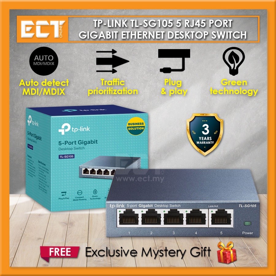 TP-Link TL-SG105 5 10/100/1000Mbps RJ45 Ports Desktop Switch with Auto ...