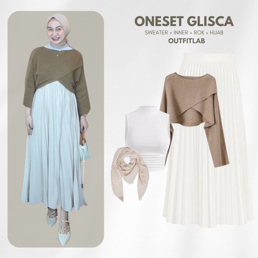 Glisca Outfit Set Hangout Suit (Sweater + Inner + Skirt + Hijab) One ...