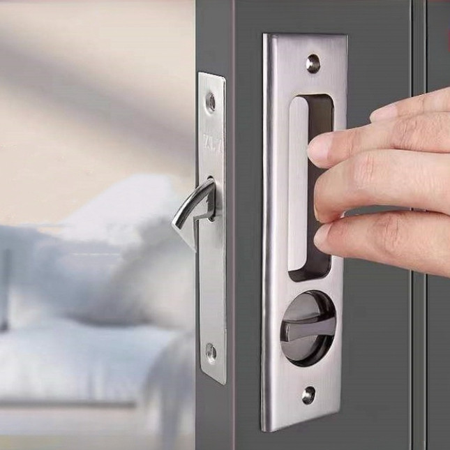 Sliding Door Lock With Flush Recessed Handle Invisible Barn Wood Door ...