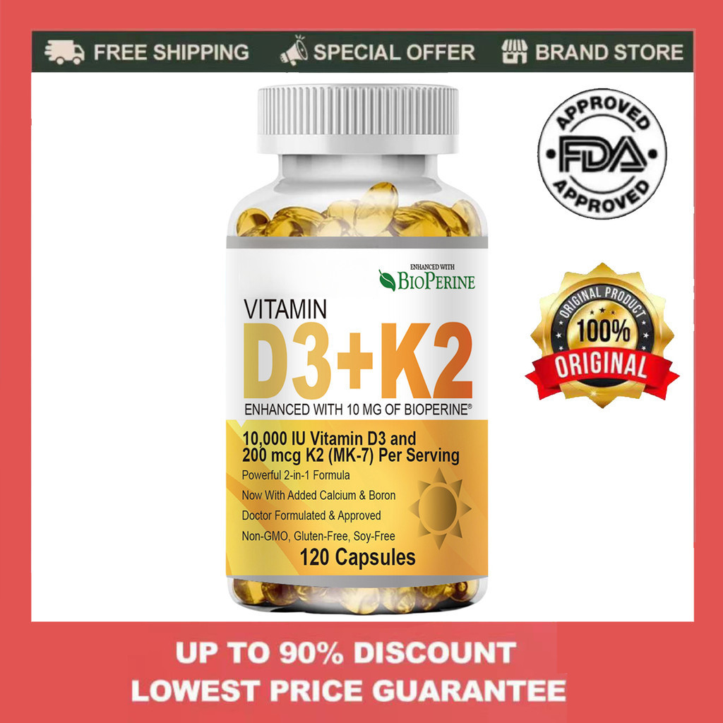 Vitamin D3 K2 10000 IU(250mcg) D3 + 200mcg K2 MK7 Immune Support ...