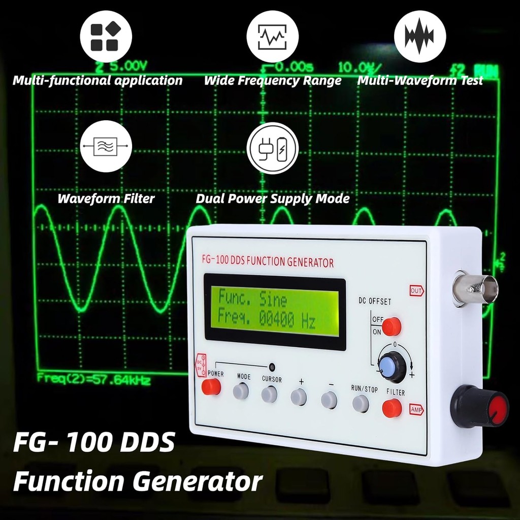 DDS Function Generator, Sine Frequency 1HZ to 500KHz, Portable Frequency Generator, Counter ...