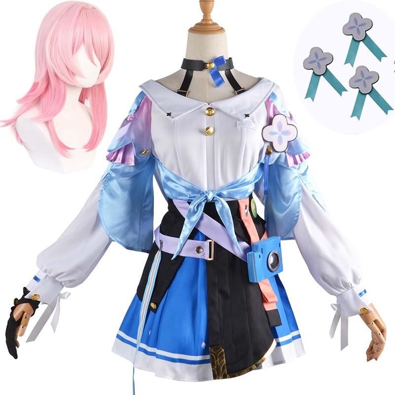 March 7th Cosplay Costume Big Size March 7th Dress Wig Role Play Lolita ...