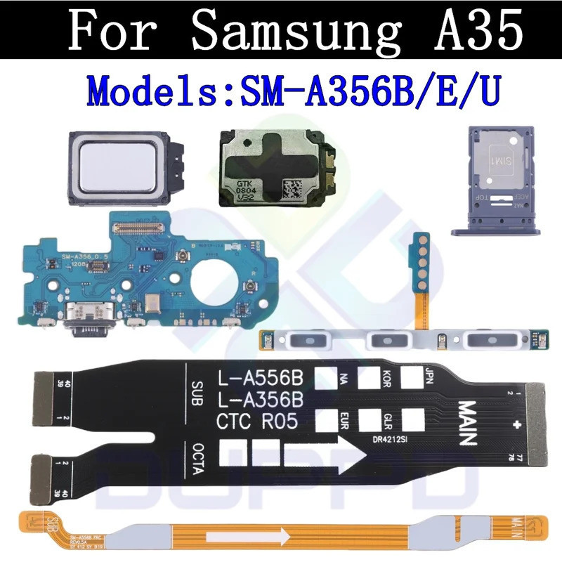 Top Ear Loud Speaker SIM Card Charging Port Board For Samsung A35 A356 ...