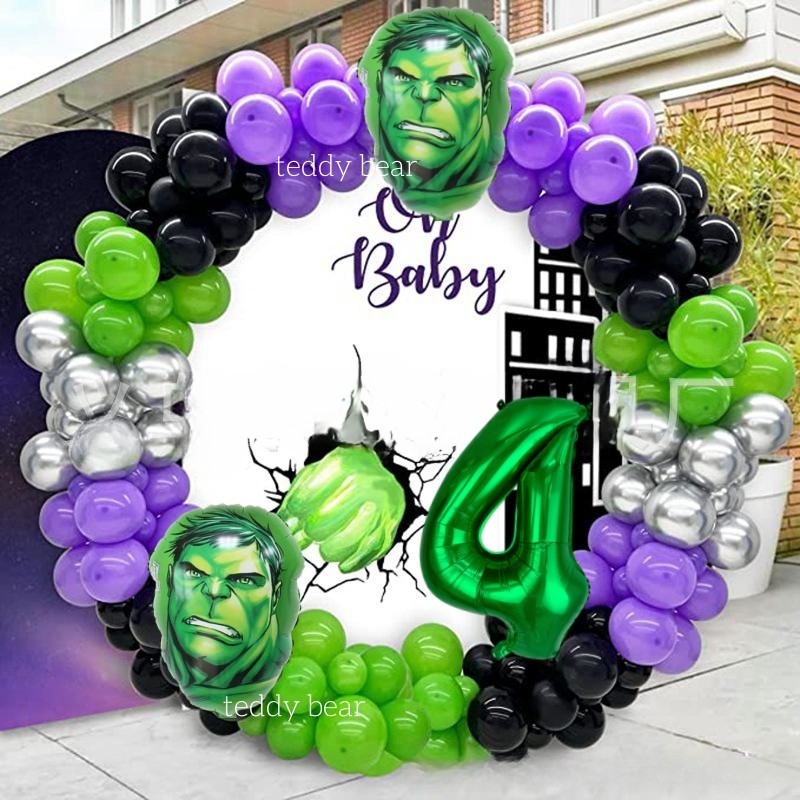 The Avengers Hulk Hero Theme Balloon Garland Arch Kit Green Number ...