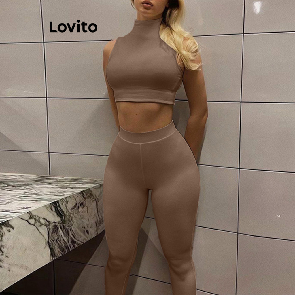 Lovito Women Sporty Plain Structure Line Sports Set Lnl57317 Shopee