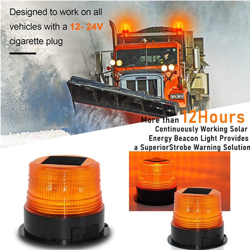 Solar LED Beacon Light Wireless Waterproof Amber Warning Lights, with ...