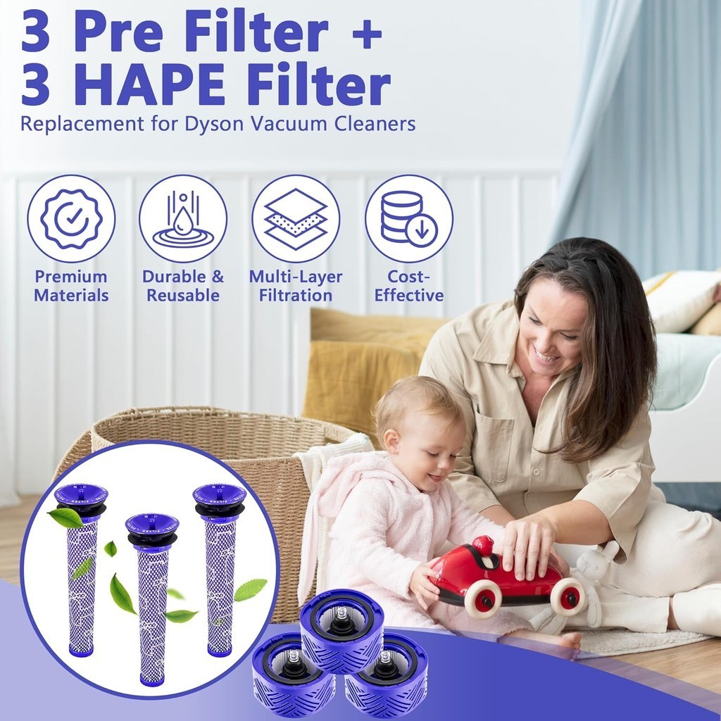 3 HEPA Filter & 3 Pre Filter Replacement for Dyson V6 Absolute Cordless ...