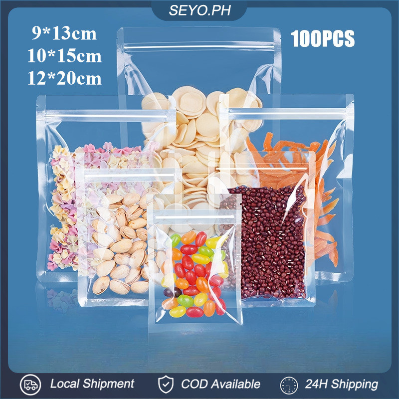 100Pcs Full Clear Stand Up Pouch Plastic Resealable Disposable Stand Up ...