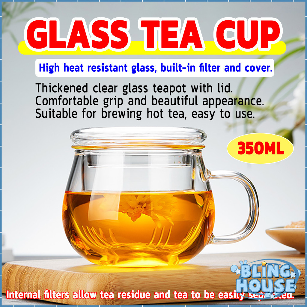 BH 350ml Thickened Teacup Heat Resistant Clear Glass Teapot Detachable ...