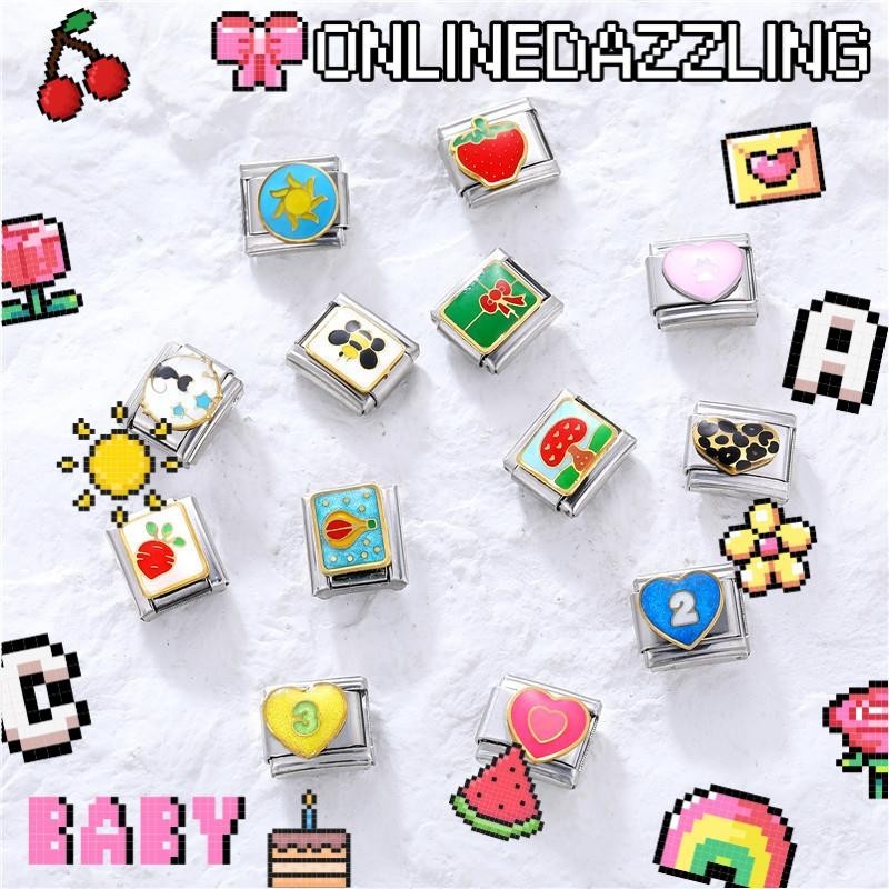 Fruit Strawberry Pattern Charms Italian Modular Bracelet Charm Links ...