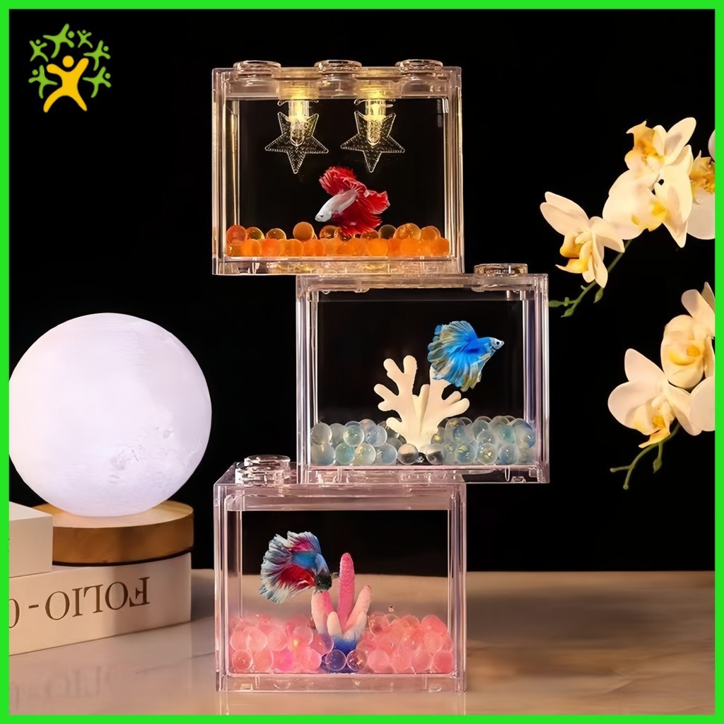 Fish Tank Betta Box Mini Aquarium Block Tank Betta Guppy Fish Tank Building Block | Shopee ...