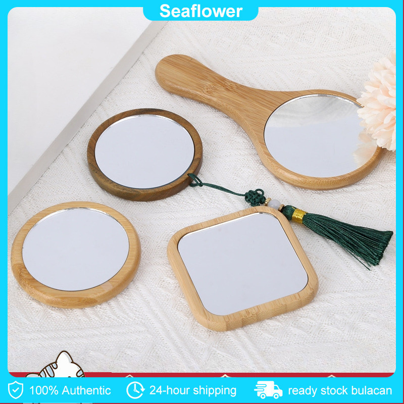 【wholesale】Portable Wooden Hand Mirror Vintage Make Up Mirrors With ...