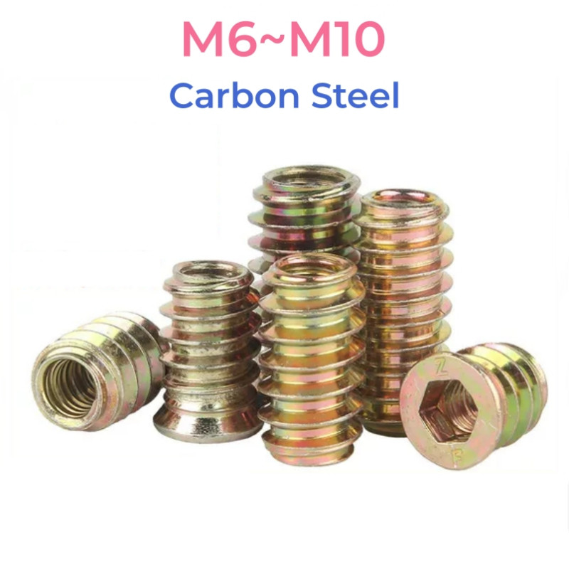 Colour Zinc Carbon Steel Countersunk Hex Socket Drive Threaded Insert Nuts M6 M8 M10 For Wood ...