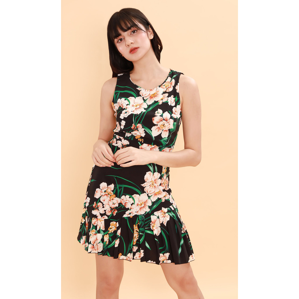 ADA Pleated-Hem Mini Dress (Black) | Shopee Philippines