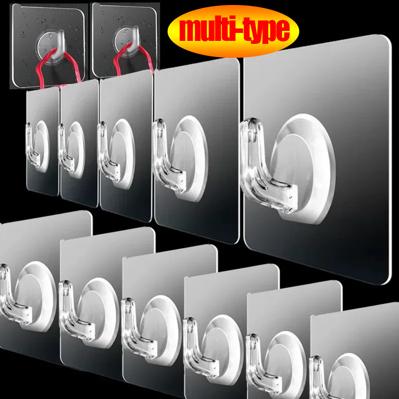 Reusable Adhesive Hooks - Clear Plastic Sticky Hanging Hook - Home ...