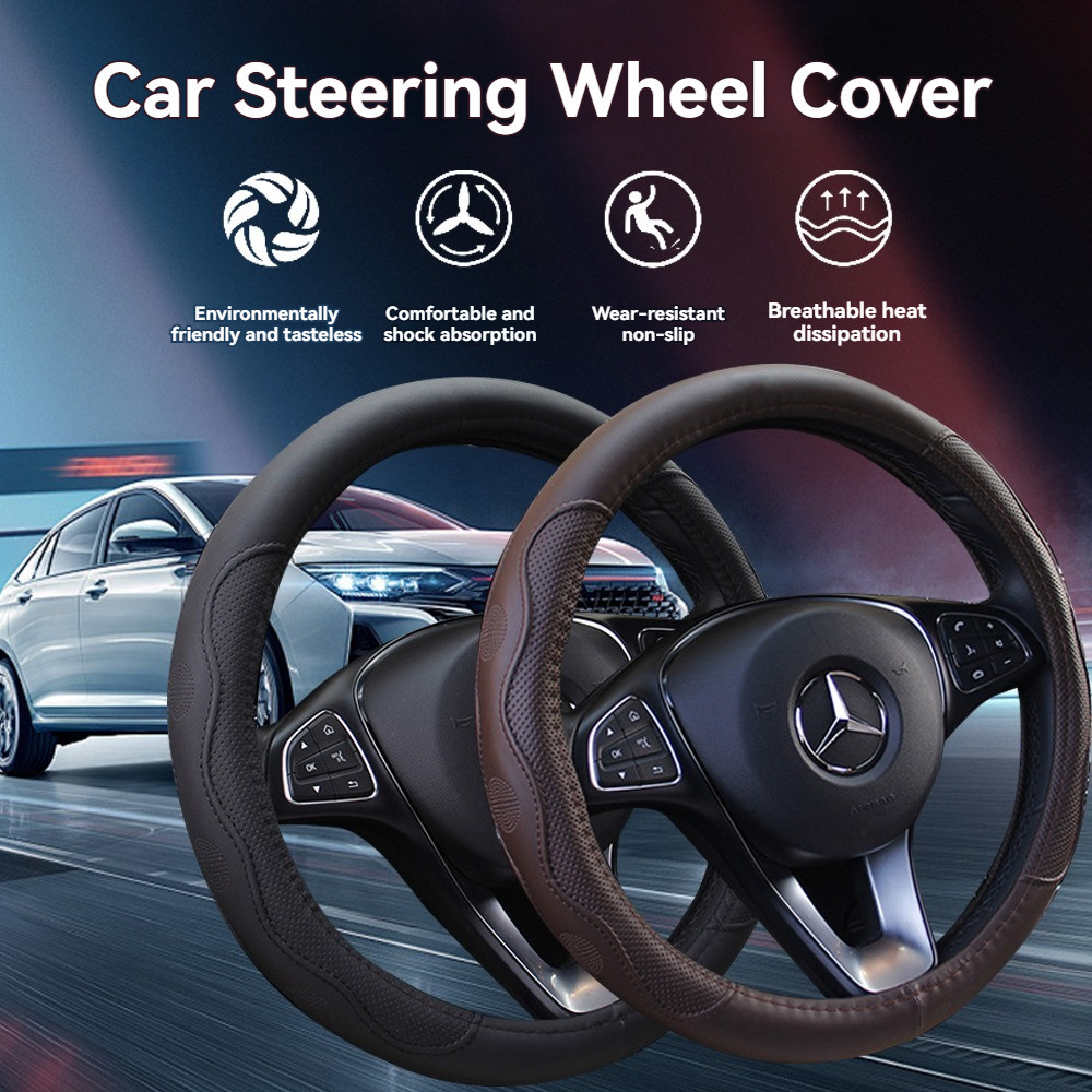 Universal Car Steering Wheel Cover Pu Leather Anti Slip Durable 38cm