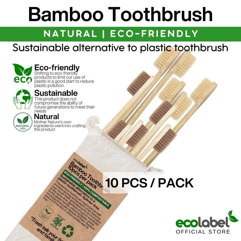 Eco-Friendly Bamboo Toothbrush 10pcs per pack 100% Biodegradable ...