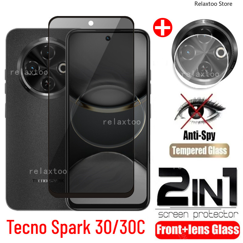 2IN1 Privacy Screen Protect Glass Film For Tecno Spark 30 C Pro 30C 30Pro Spark30C Spark30Pro 4G ...