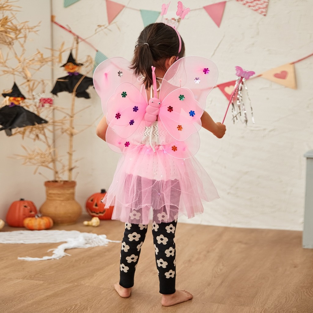 Kids Girls Fairy Costume Set Light Up Butterfly Wing Mesh Tulle Skirt ...