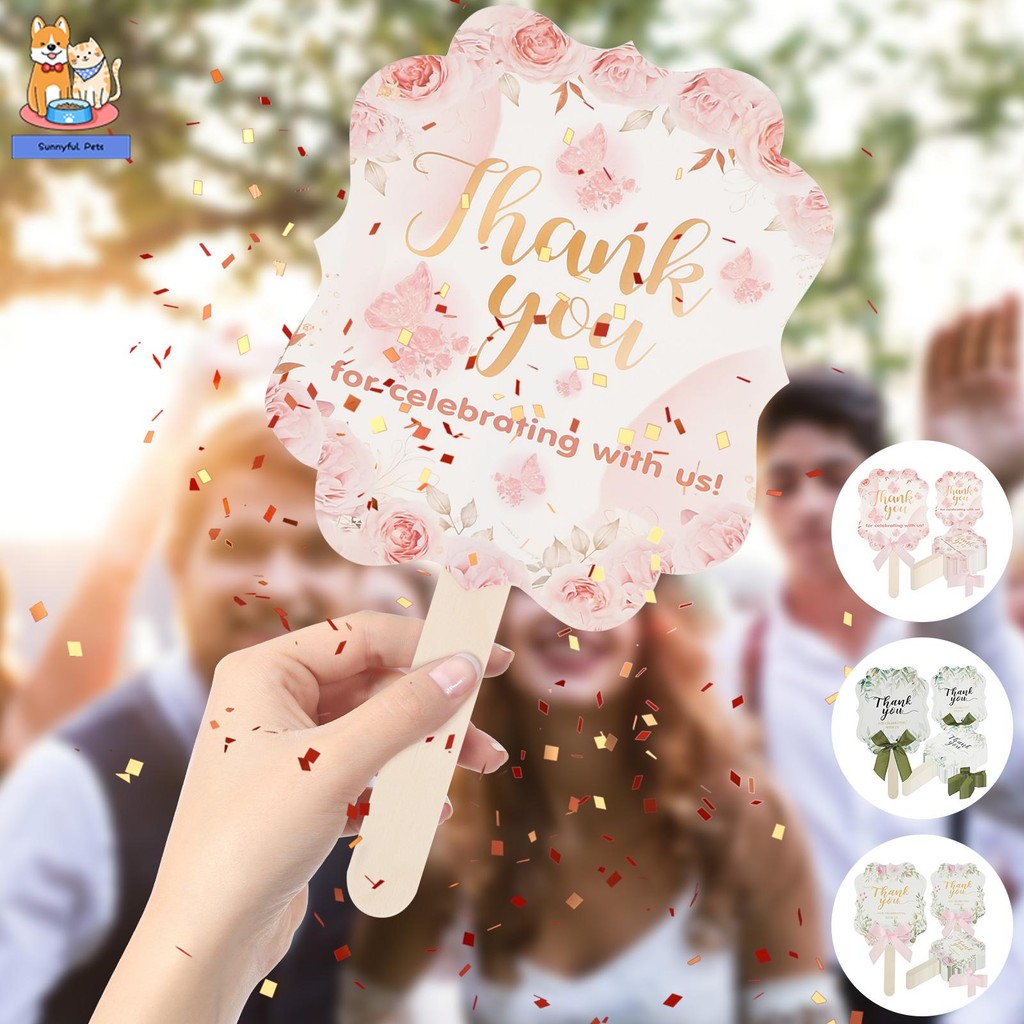 50Pcs Wedding Hand Fans Handheld Wedding Favor Fans with Handle Flower ...