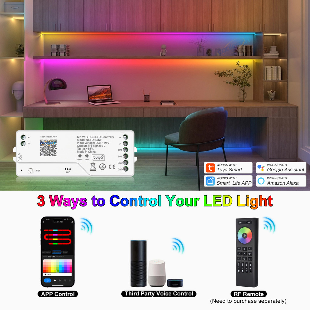 RGBIC LED Controller Tuya Wifi Addressable LED Dimmer SPI LED ...