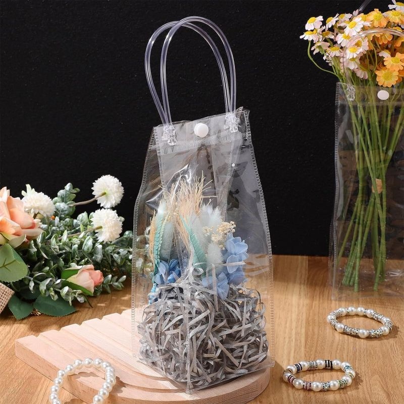 Transparent PVC Flower Bag Thickened Handbag Diy Simple Milk Tea Single ...